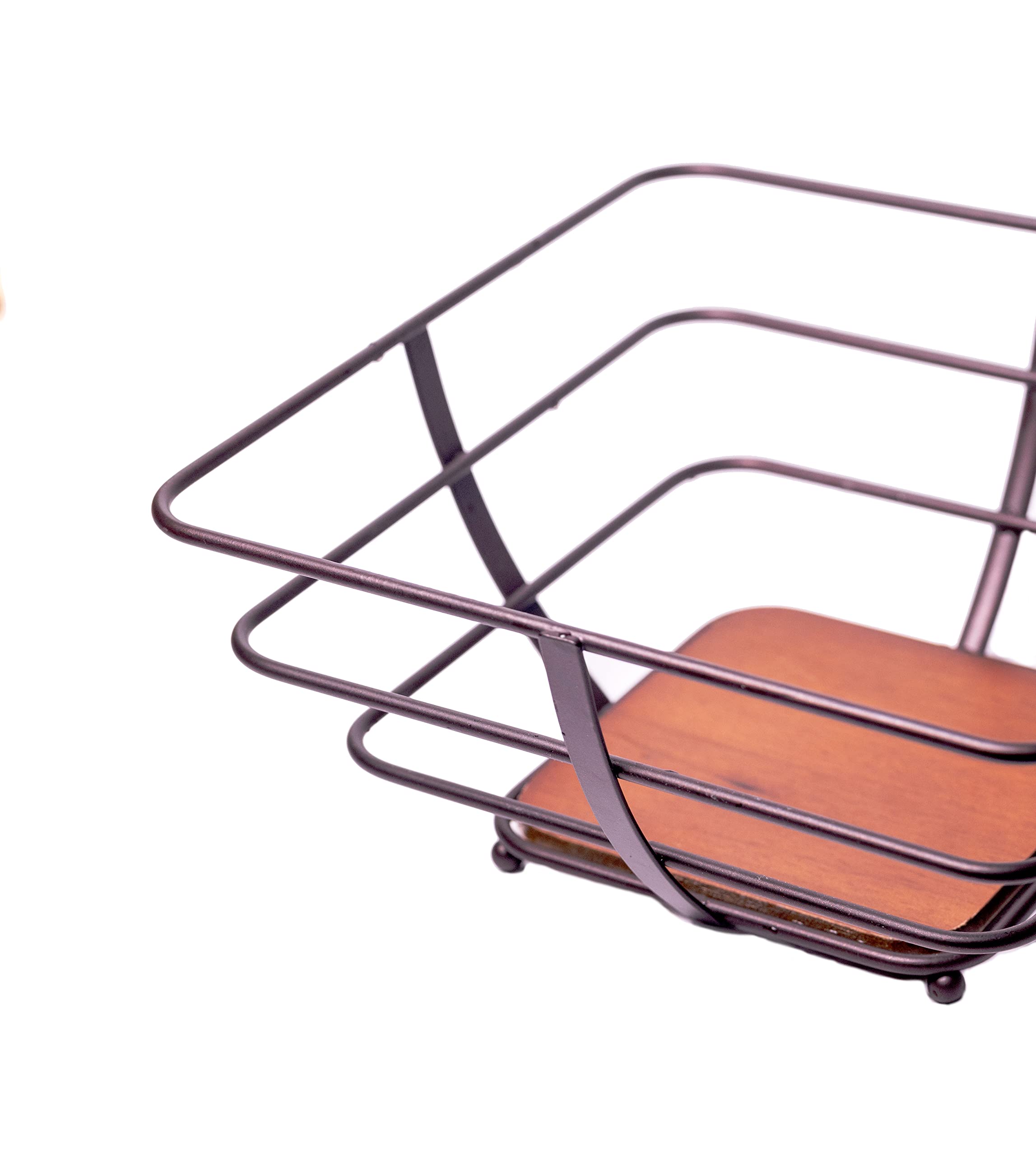 Francois et Mimi Large-Sized Fruit Bowl Tree Basket with Banana Hanger, Wood Base (Bronze)