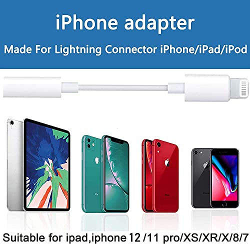 Lightning to 3.5 mm Headphone Jack Adapter, 3 Pack[Apple MFi Certified] Headphone Adapter Jack for iPhone 3.5mm AUX Cord Dongle Cable Compatible with iPhone13/SE 2020/12/11/XS/XR/X/8/7(White)
