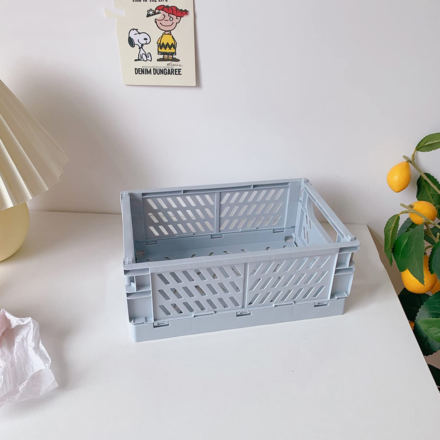Doromy 2 Pack Pastel Plates Plastic Baskets for Shelf Storage Organizing Stackable Folding Bin Baskets Tray with Handles Durable Storage Crate for Home Kitchen Classroom Office Bedroom and Bathroom