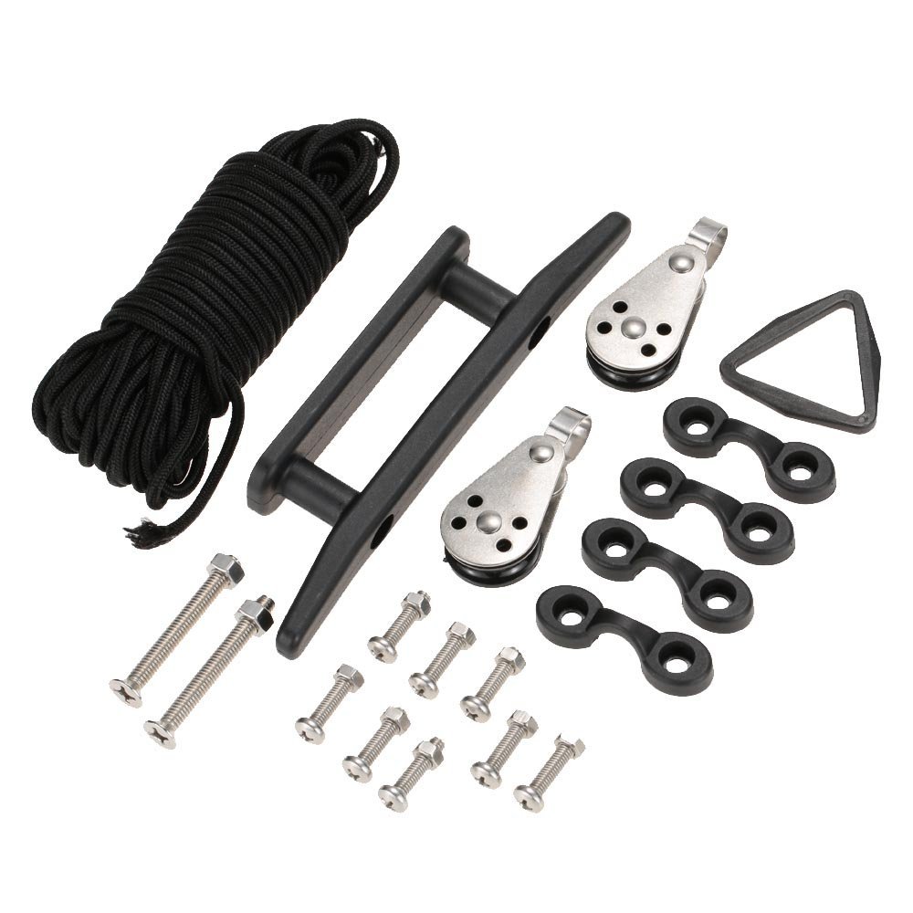Docooler Kayak Canoe Anchor Trolley Kit System Pulley Cleat Pad eyes with 30ft Rope Kayak Accessories