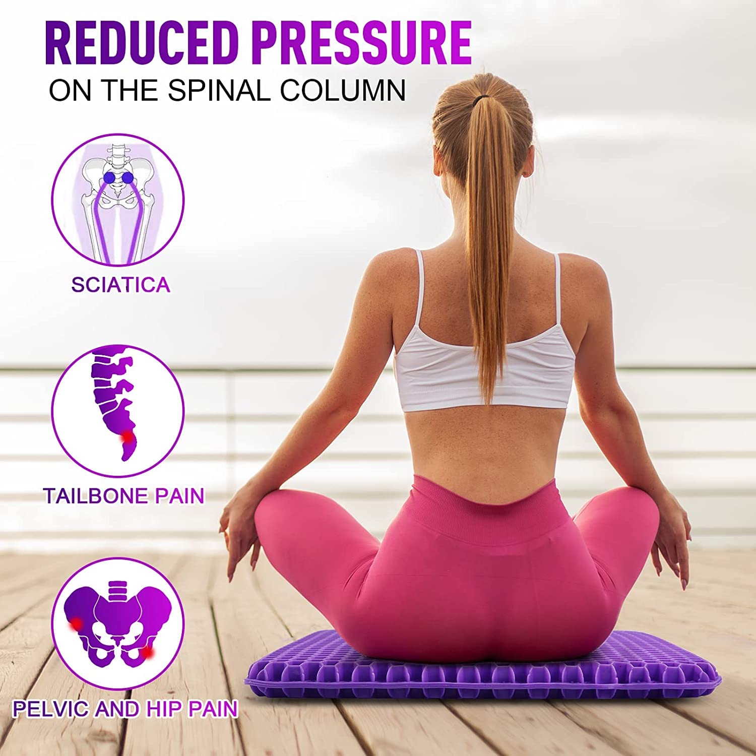 Gel Seat Cushion Pillow for Long Sitting β Office Chair Car Egg Seat Cushion with Non-Slip Cover for Back, Coccyx & Tailbone Pain Relief Pad - Pressure Reducing Honeycomb Designed for Comfort