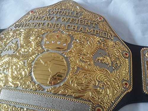 Fandu Belts Big Gold Adult Replica Real Leather Dual Plate Wrestling Championship Belt Title 8mm Thick 6.8lbs Trophy