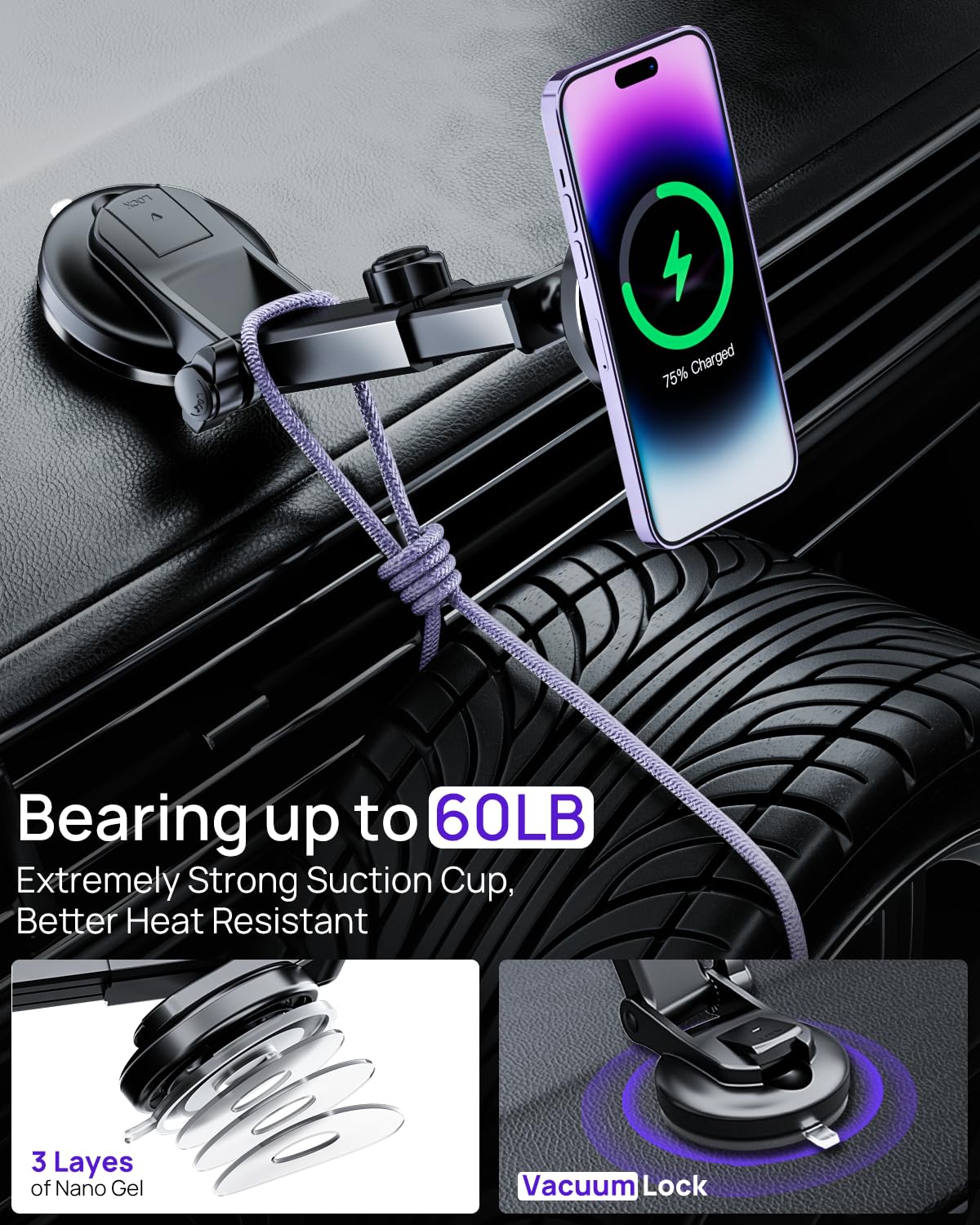 Eazpower MagSafe Car Mount Charger, Wireless Car Charger Compatible with iPhone 15/14/13/12 Pro Max, MagSafe Case, Magnetic Car Phone Holder Mount Fast Charging for Dashboard/Air Vent/Windshield