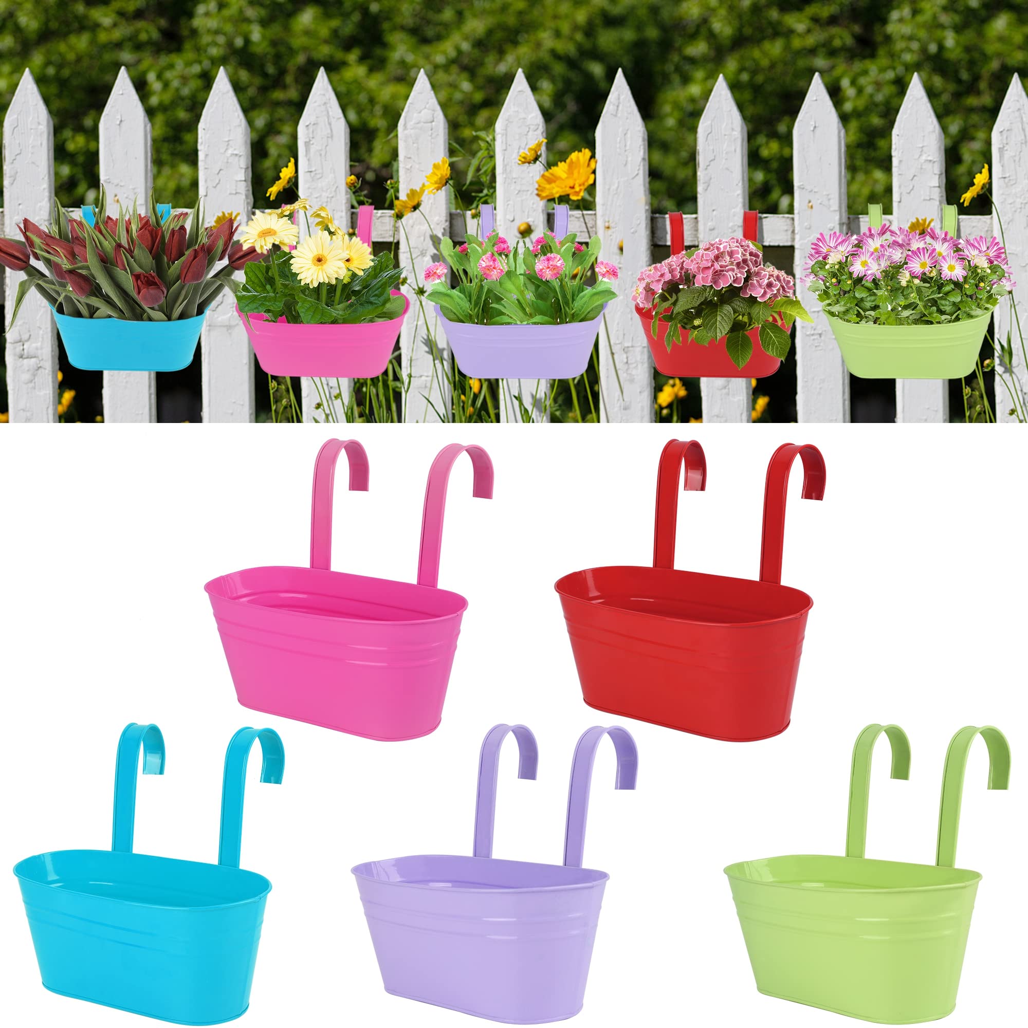 Glory Island 10 Pack 6 in Metal Iron Hanging Flower Pots, Balcony Planter with Detachable Hook, Durable Herb Pots Perfect for Fence (6 inches)