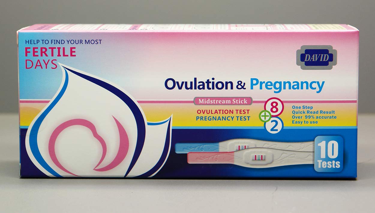 David 8 LH Ovulation Tests and 2 HCG Pregnancy Test Midstream Sticks Individually-Sealed Combo Predictor Kit
