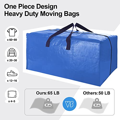 VELVETSURE Heavy Duty Extra Large Moving Bags W/Backpack Straps - Strong Handles & Zippers, Storage Totes For Space Saving, Fold Flat, Alternative to Moving Box and Storage Bin (Set of 6, Multicolor)