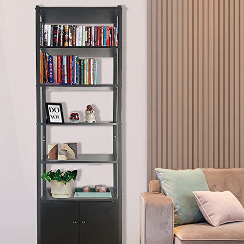 Jahof 6-Layer Industrial Bookshelf, Bookcase with 2 Doors, Standing Storage Cabinet for Living Room, Home Office, Bedroom, Washroom, Kitchen (6-Tier, Black)