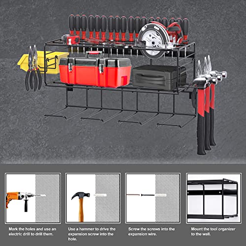 Power Tool Organizer, Metal Wall-Mounted Drill Holder, Storage Rack for Cordless Drill, Tool Organizers and Storage, Heavy Duty & Removable Design