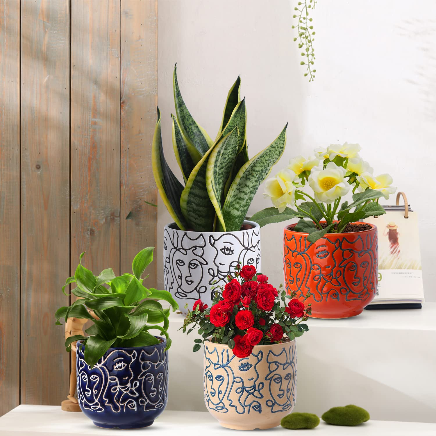 Gohearin Ceramic Planters for Indoor Plants Plant Pots 2 Pack White Flower Pots 5.4 and 6.6 Inch Decorative Succulent Pots Set with Drainage Holes for Outdoor Gardening Home