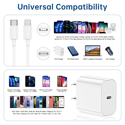 FGUIME iPhone 13 14 Charger Fast Charging, [MFi Certified] 3Pack USB C Wall Charger with USB C to Lightning Cable 6/6/10ft, Compatible with iPhone 14/14 Pro Max/13/13Pro/12/12 Pro/11/11Pro/XS,iPad