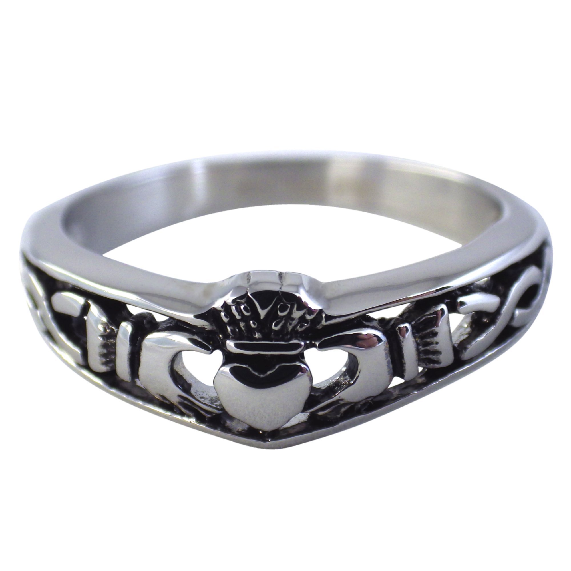 Fantasy Forge Jewelry Irish Claddagh Ring Womens Celtic Knot Wedding Band Stainless Steel Size 8