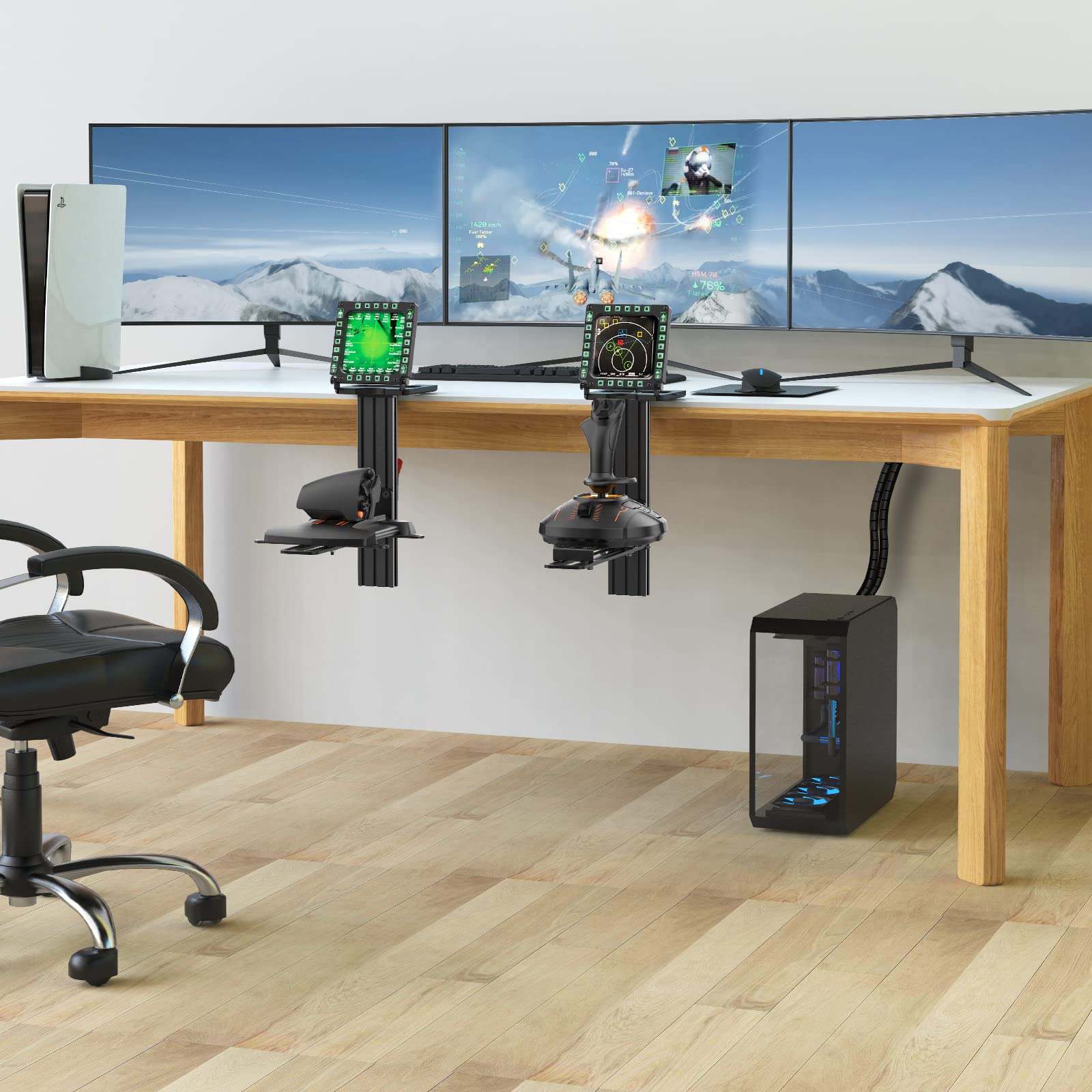 Hotas Desk Mount for Flight Simulator Controls Joystick, Throttle and Hotas Systems, Compatible with Logitech X56, X52, X52 Pro, Thrustmaster T-Flight Hotas, T 16000M, TCA, Airbus Joystick - 2 Pack
