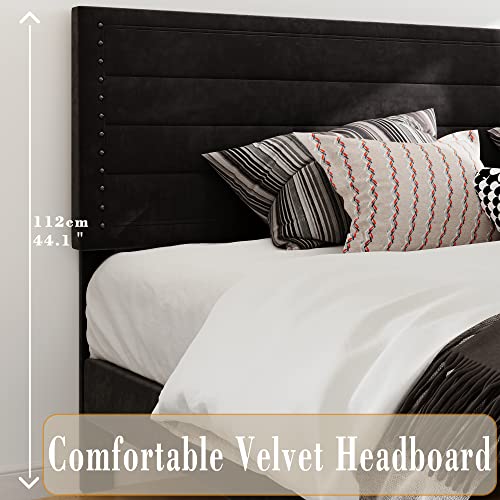 LIKIMIO Twin Bed Frame for Kids, Platform Bed with Upholstered Headboard and Wooden Slats Support, No Box Spring Needed, Easy Assembly, Black