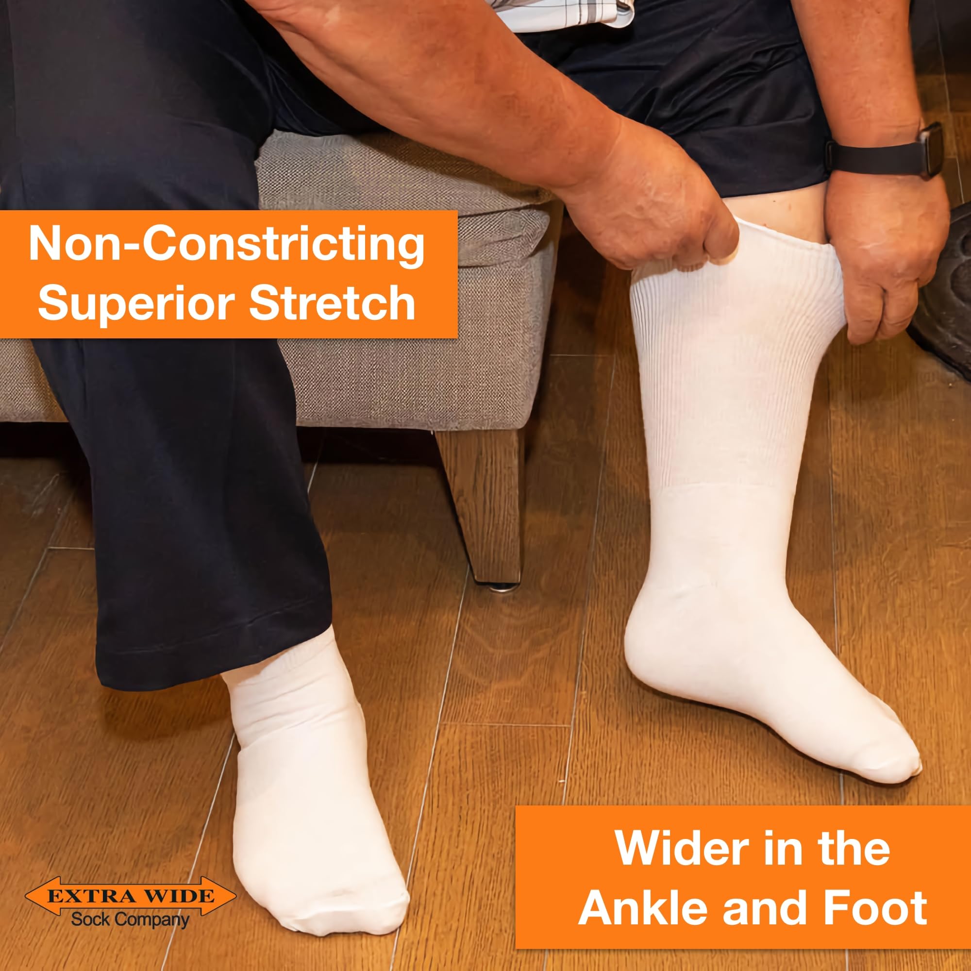 Extra Wide Comfort Fit Athletic Crew (Mid-Calf) Socks for Men and Women, Pick your size, Do not size up (Large, Large - Black)