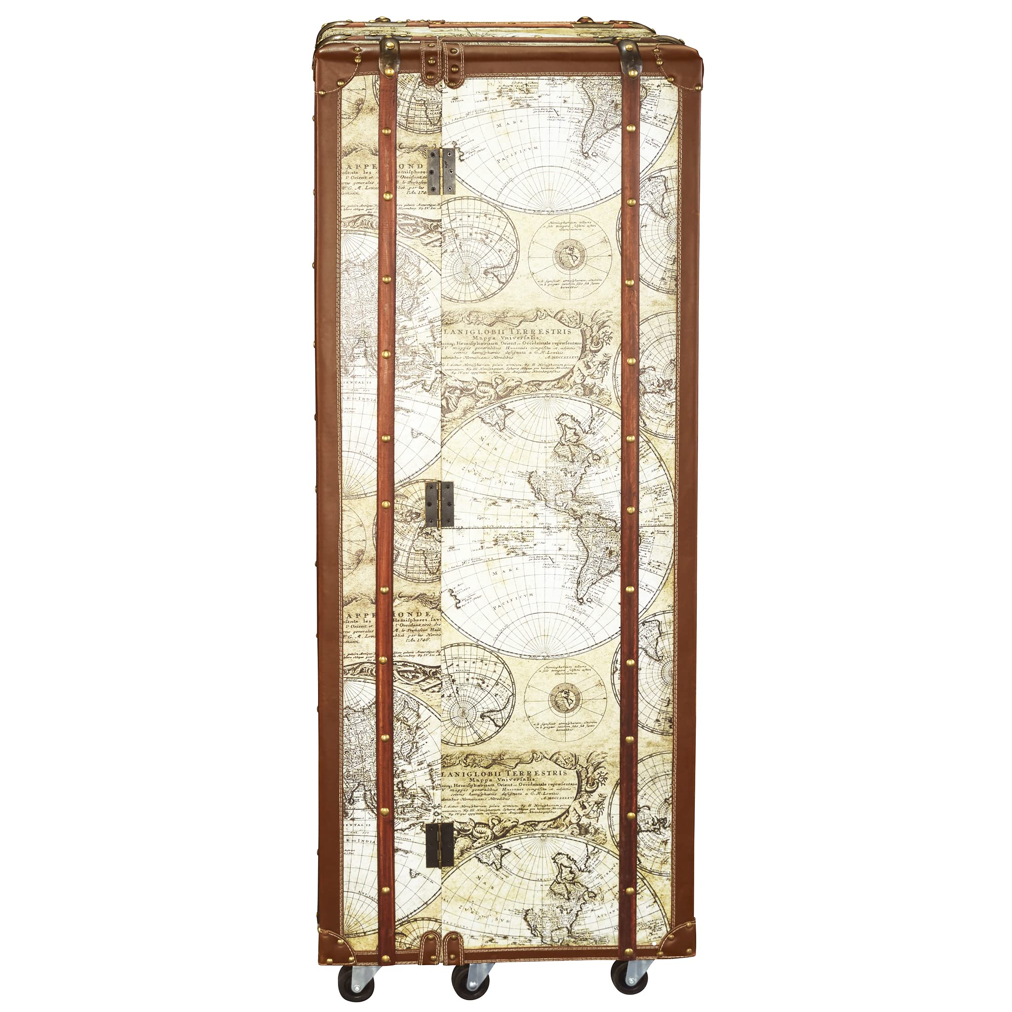 Design Toscano Italian-Style World Map Cocktail Bar Steamer Trunk, 49.5 Inch, full color