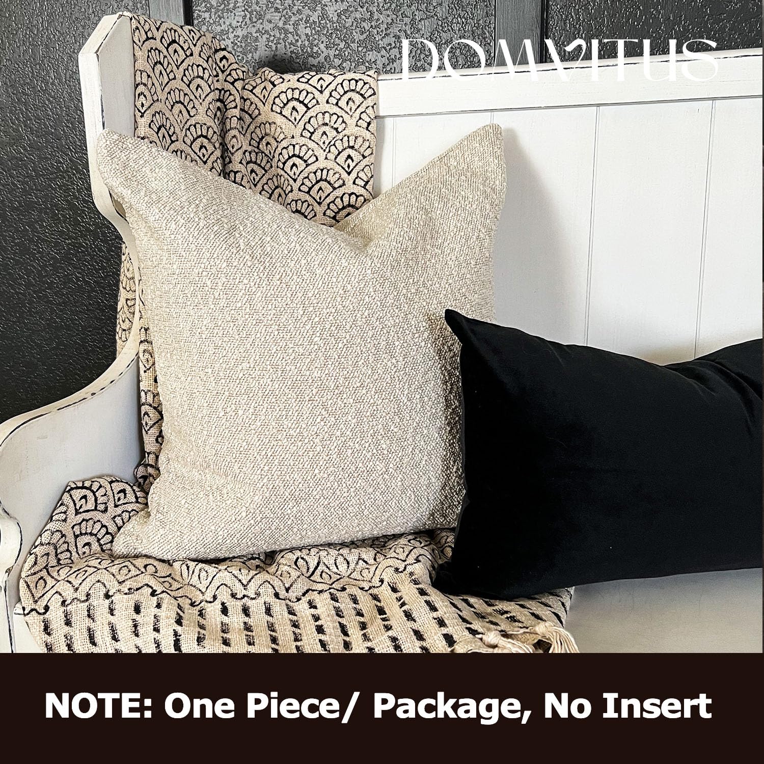 DOMVITUS Luxury Decorative Throw Pillow Cover 18 x 18 Inch Textured Boucle Square Sofa Couch Pillow for Living Room Woven Accent Cushion Case, 1PC, Buttery Cream