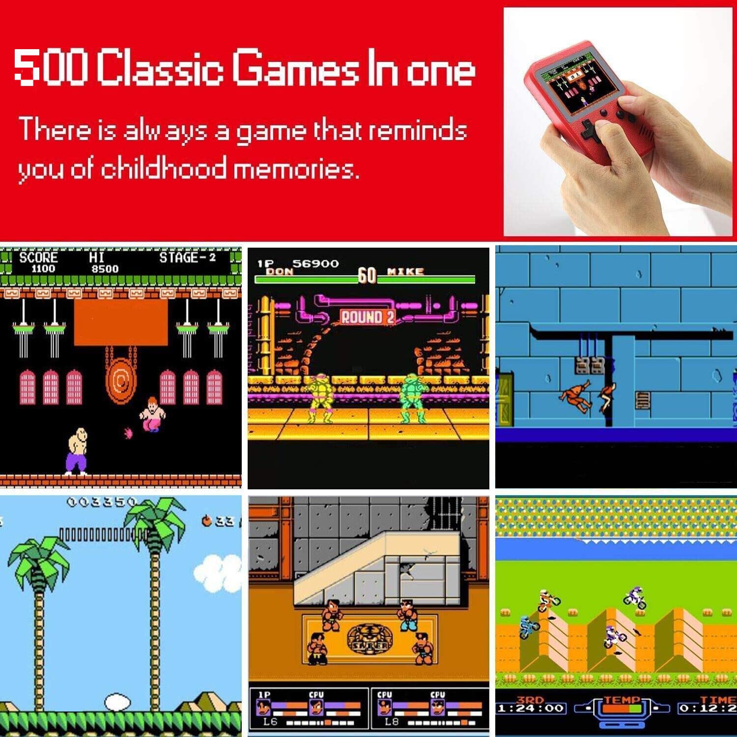 Handheld Game Console, Retro Mini Game Player,500 Classical FC Games, Support for Connecting TV & Two Players with Rechargeable Battery Gift for Kids and Adult