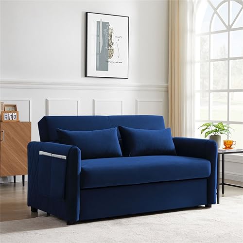 DOUBAO 59.5" Convertible Sofa Bed Velvet Loveseat Sofa with Pull Out Bed Living Room Adjustable Backrest,
