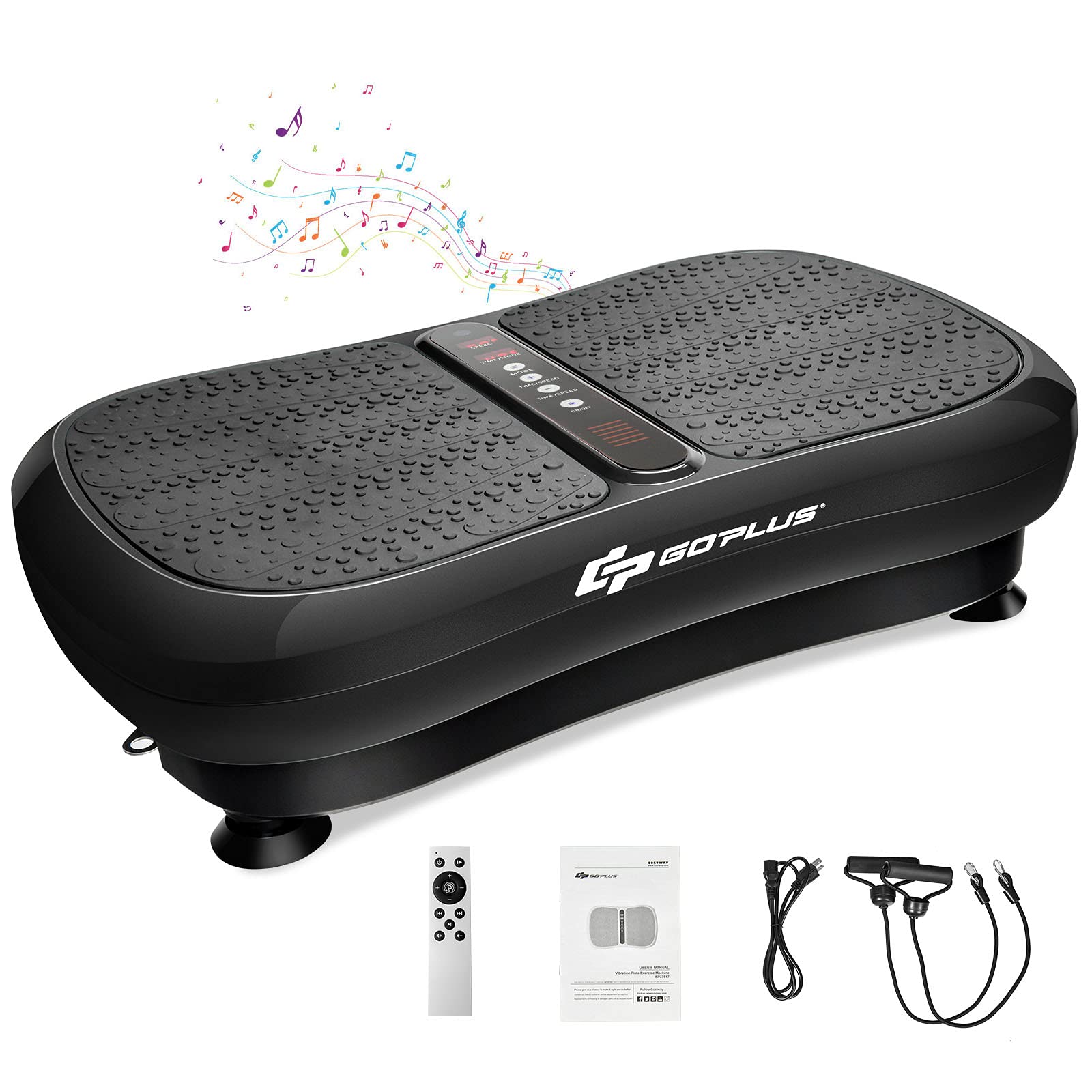 Goplus 3D Vibration Plate Exercise Machine, Vibration Fitness Platform, Loop Bands, 180 Speed Adjustment, 0-10Mins Timer, for Weight Loss, Toning & Wellness (Black)
