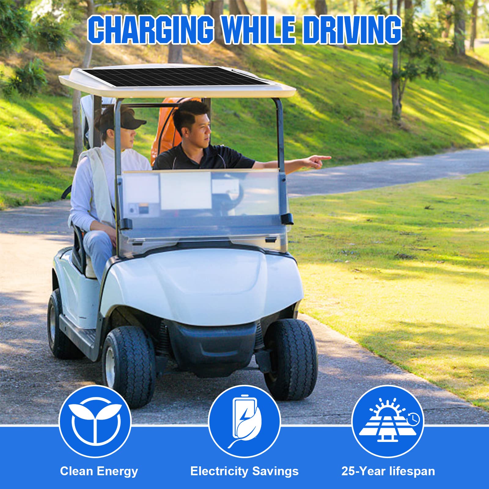 ECO-WORTHY 390W Flexible Solar Panel Kit for Golf Cart,1560wh/day Generation,Charge While Driving,Extend Battery Life,Go Further:3pcs 130W Solar Panel+48V/60V/72V MPPT Boost Charge Controller