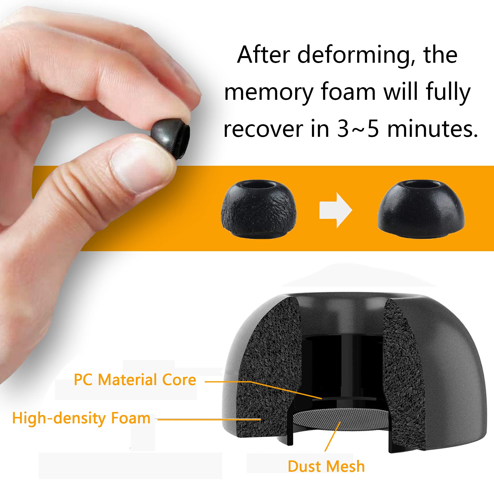 KASOTT Memory Foam Ear Tips for AirPods Pro 1st & 2nd Gen, Replacement Ear Tip Premium Memory Foam Earbud Tips, Perfect Noise Reduction, Ultra-Comfort, Anti-Slip Eartips, Fit in The Charging Case