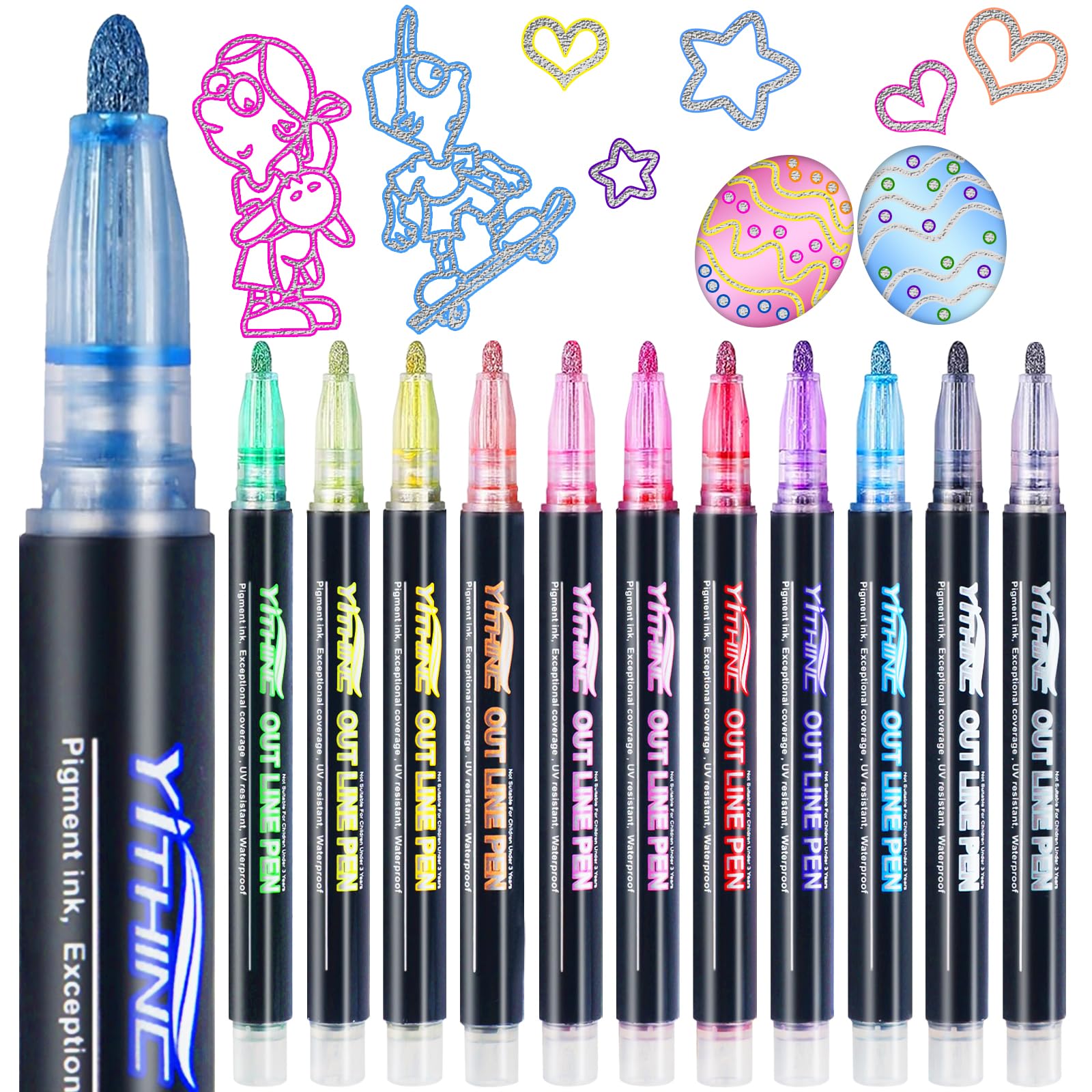 Shimmer Markers Metallic Outline Pens, 12 Glitter Markers for Tween Girls Christmas Gifts Birthday Stuff 4-18, Stocking Stuffers for Kids, Teen Girl Gifts Trendy Stuff, Cool Art Craft Supplies Kit