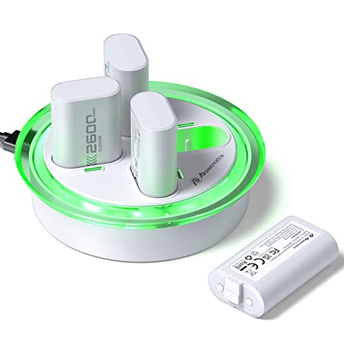 Powerextra Fast Charger Station for Xbox Controller Battery Pack, 4×2600mAh High Capacity Xbox Rechargeable Battery Pack with Charging Dock for Xbox One S/X, Xbox Series S/X Controller—White