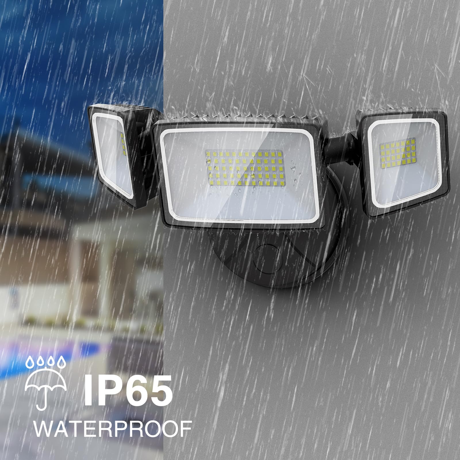 Onforu 60W Flood Lights Outdoor, 6000LM Super Bright Security Lights Switch Controlled, 3 Adjustable Heads, IP65 Waterproof, 6500K Wall Mount Exterior LED Flood Light