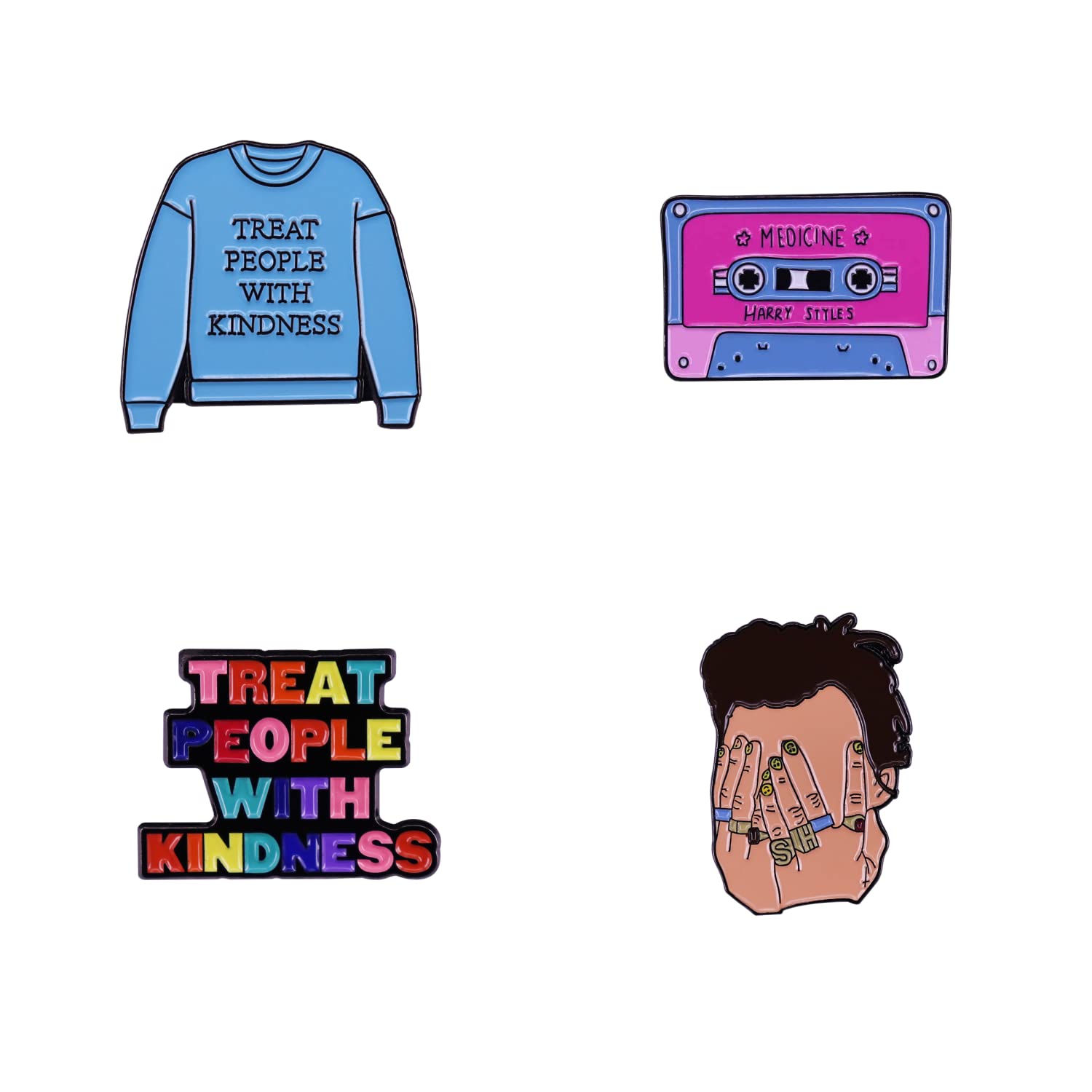 Harry Edward Styles Merch Pack- 4 Copper Pins Brooch Set, for Jackets Backpack Shirt Lapel Badges Aesthetic Fashion Jewelry Decal