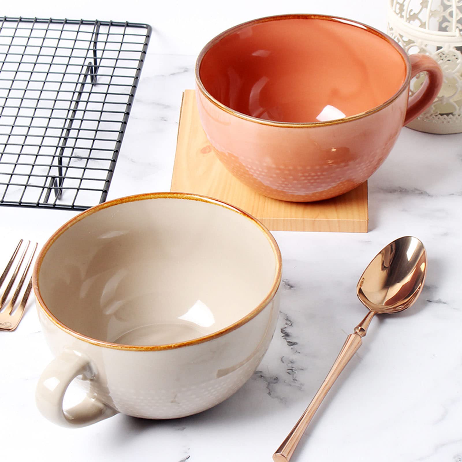 EISTEE Cereal Bowl,soup bowl,tea bowl,Large Soup Cup Ceramic Breakfast Bowl with Handle, 700ml Cereal Soup Bowl, Pumpkin Soup and Salad. Dishwasher, Microwave and Oven are Safe.-red (Color : Red)