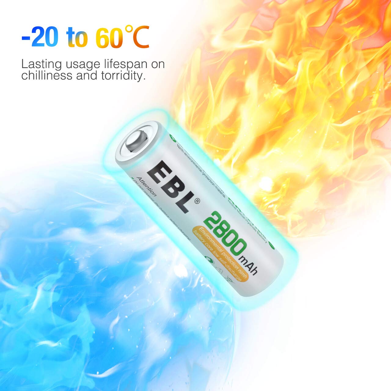 EBL Rechargeable AA Batteries 1.2V 2800mAh Precharged Ni-MH AA Battery New Retail Package, Pack of 8