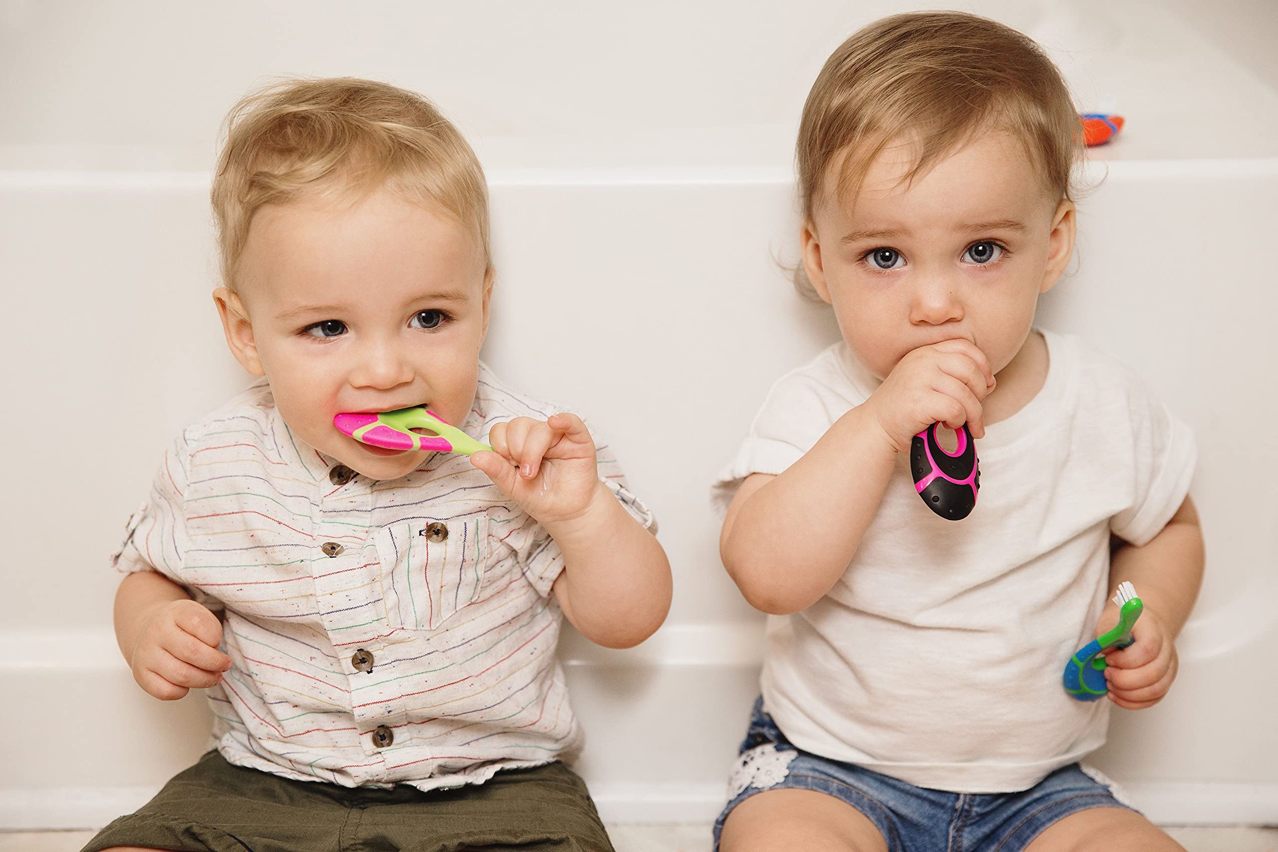 Farber Baby | Toddler Toothbrush (4 Pack) - Extra Soft Bristles, BPA Free, Soothing Teething Nub Ring Handle, 0-2 Years (Purple)