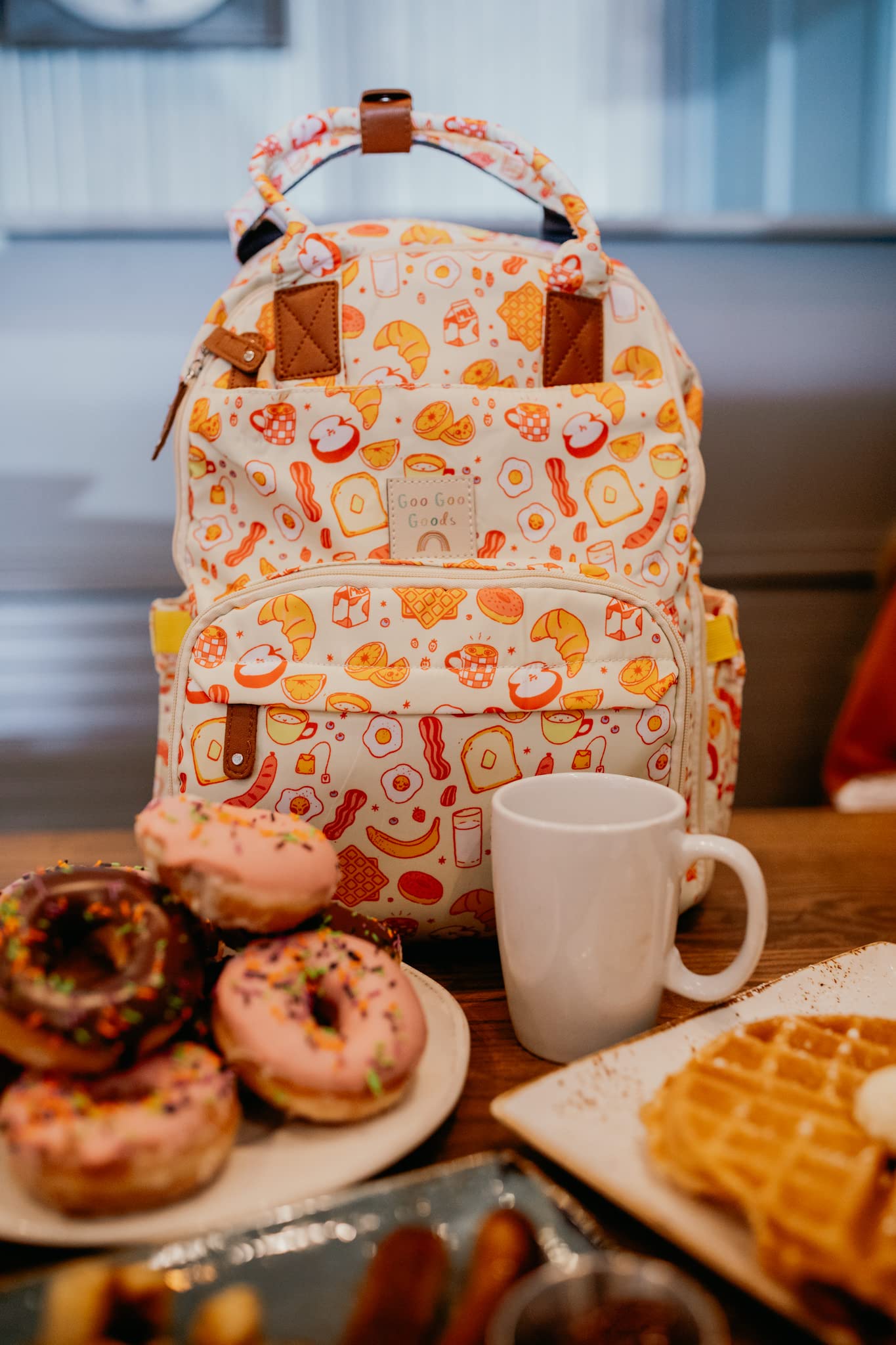 Goo Goo Goods Diaper Bag | Breakfast Design Diapering Bag | Travel Backpack for Parents | Multifunction Maternity Back Pack | Water Resistant | Large Capacity | Baby Changing Bag | Parent Helper Bag