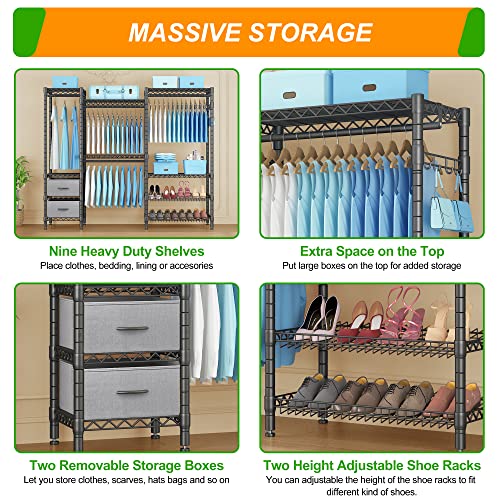 KnnJe Garment Rack Heavy Duty Clothes Rack Clothes Racks for Hanging Clothes, S8 + S7
