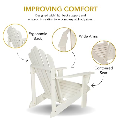 Shine Company Westport Wooden Adirondack Chair, Outdoor Patio Firepit Chairs, Back & Seat Pre-Assembled, Eggshell White