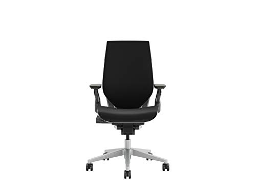 Steelcase Gesture Office Chair - Cogent: Connect Licorice Fabric, Wrapped Back, Light on Light Frame, Platinum Metallic Base