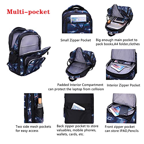MITOWERMI Boys Backpacks Primary Junior High School Bag Kids Bookbag 3 in 1 Casual Daypack Set Fashion Space Galaxy Printed Durable Knapsack with Lunch Bag
