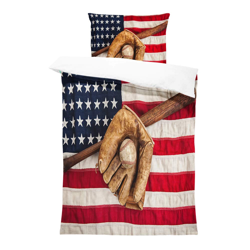 SHINICHISTAR American Flag Baseball Comforter Set Twin Size for Teen Boys Gift Sport Bedding