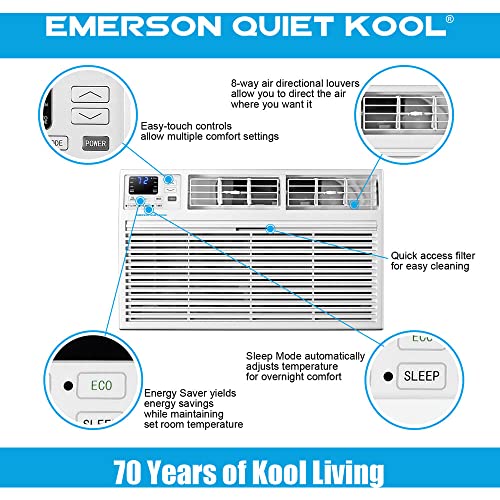 Emerson Quiet Kool 14,000 BTU 230V 4 in 1 Through-the-Wall Air Conditioner, Heater, Dehumidifier, and Fan, For Rooms up to 700 Sq. Ft., with Remote Control and 24H Timer