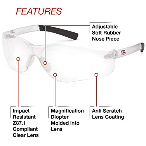 Lincoln Electric Bifocal Safety Glasses | 1.00 Diopter | Soft Rubber Overmolded Frame | Clear Lens |K3117-100