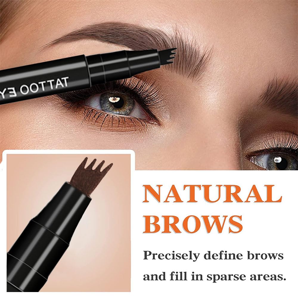 Eyebrow Pen Micro 4 Point Brow Pen,Microblading Waterproof Eyebrow Pen,Liquid Brow Pencil with a Micro-Fork Tip Applicator Creates Natural Looking Brows Effortlessly and Stays on All Day