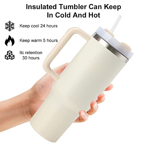 New Version 40oz Stainless Steel Vacuum Insulated Tumbler with Lid and Straw for Water, Smoothie and More, Iced Tea or Coffee (Cream)