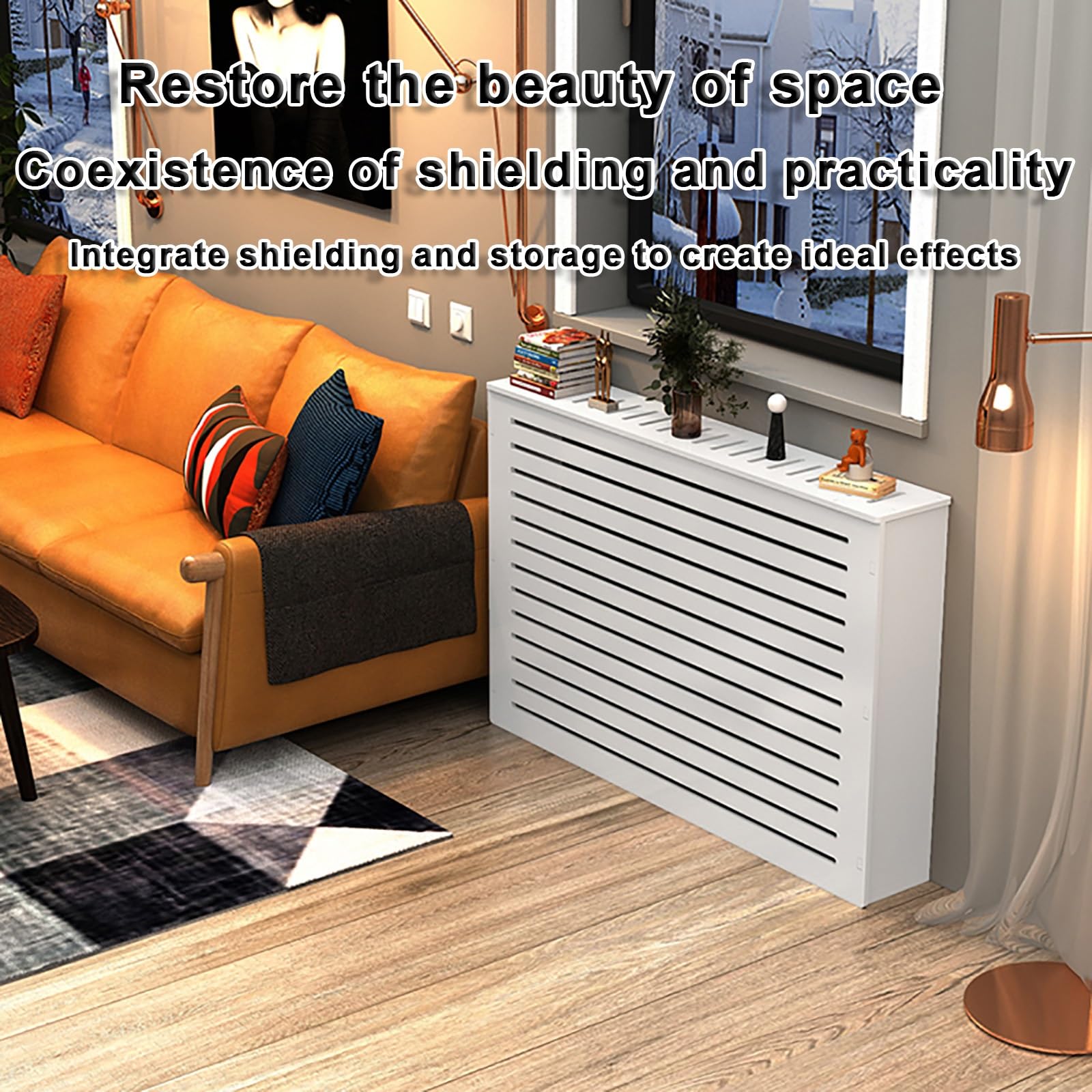 Radiator cover,White Modern Radiator Cover,Heating Cabinet Storage Shelf,MDF radiator covers,Easy to install, good air permeability, strong load-bearing capacity, covers pipes,for living room, bedroom