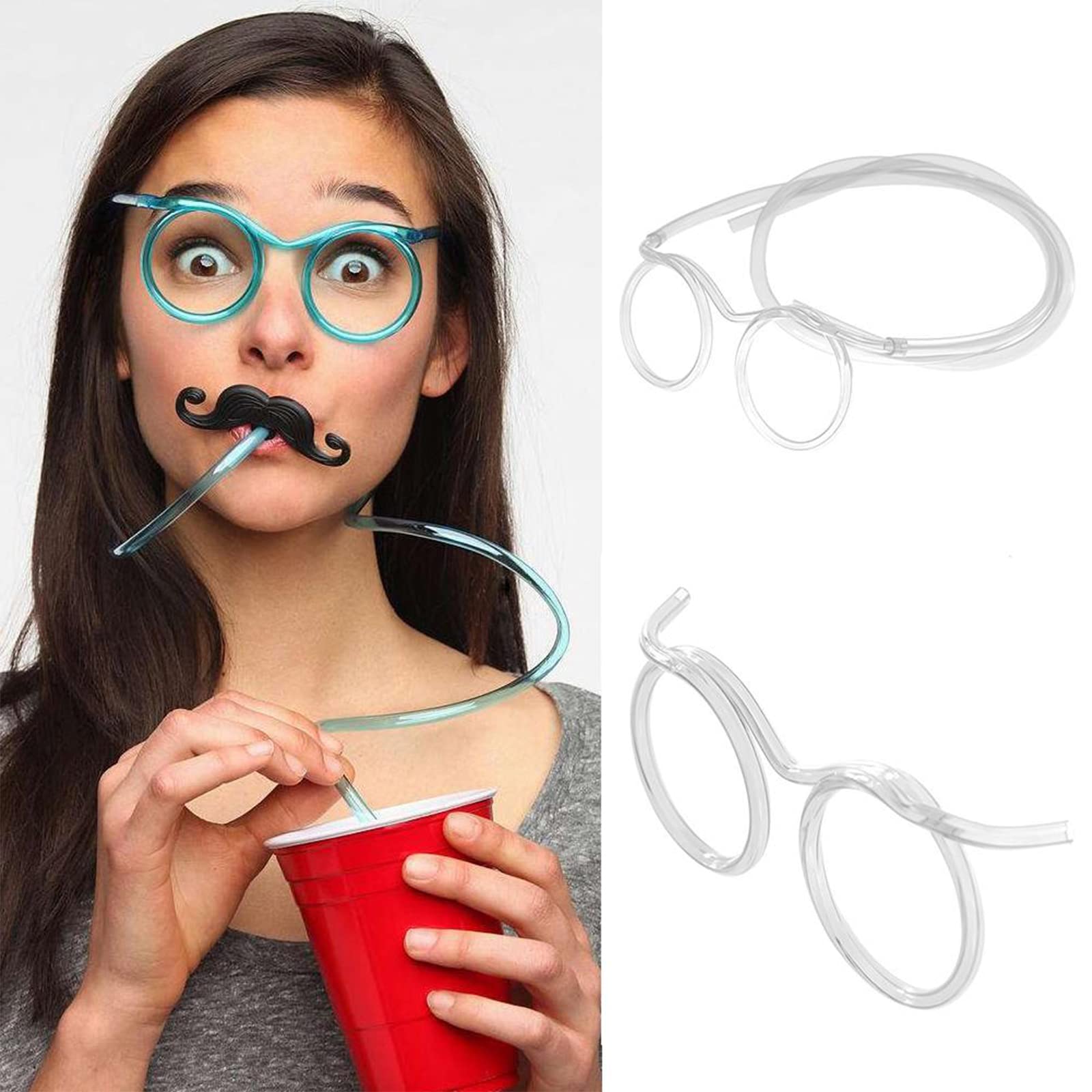 Funny straw Glasses Flexible Drinking Straw Novelty Eyeglass Frame Bar Accessories for Birthdays, Bridal Showers, Party Supplies, Favors, Game Ideas(crystal)