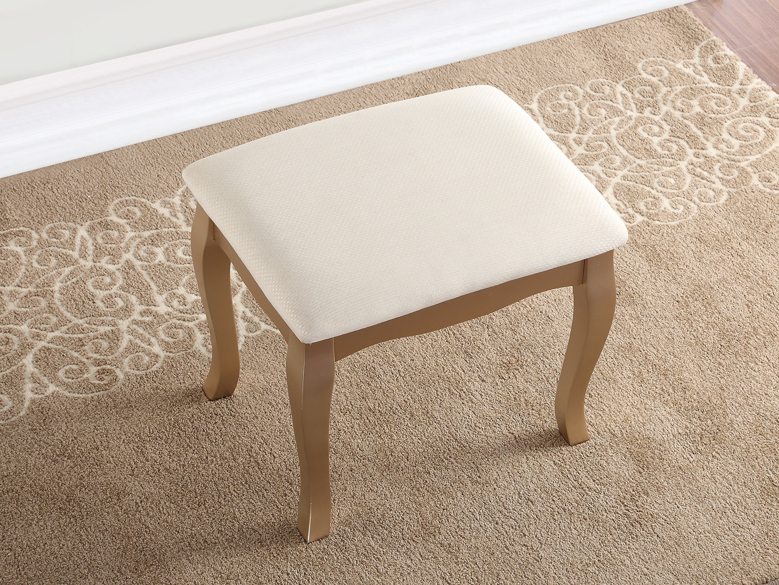 Roundhill Furniture Ashley Wood Make-Up Vanity Table and Stool Set, Cherry