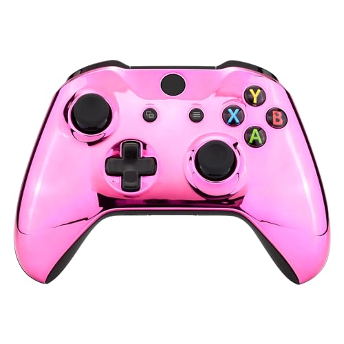 eXtremeRate Chrome Pink Edition Front Housing Shell for Xbox One Wireless Controller Model 1708, Replacement Custom Faceplate Cover for Xbox One S & Xbox One X Controller - Controller NOT Included