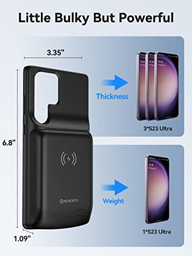 NEWDERY Galaxy S23 Ultra Battery Case 10000mAh, Qi Wireless Charging, Fast Charging, Sync Data Supported, Powerful Portable Rechargeable Charger Case for Samsung S23 Ultra 5G 6.8" Black