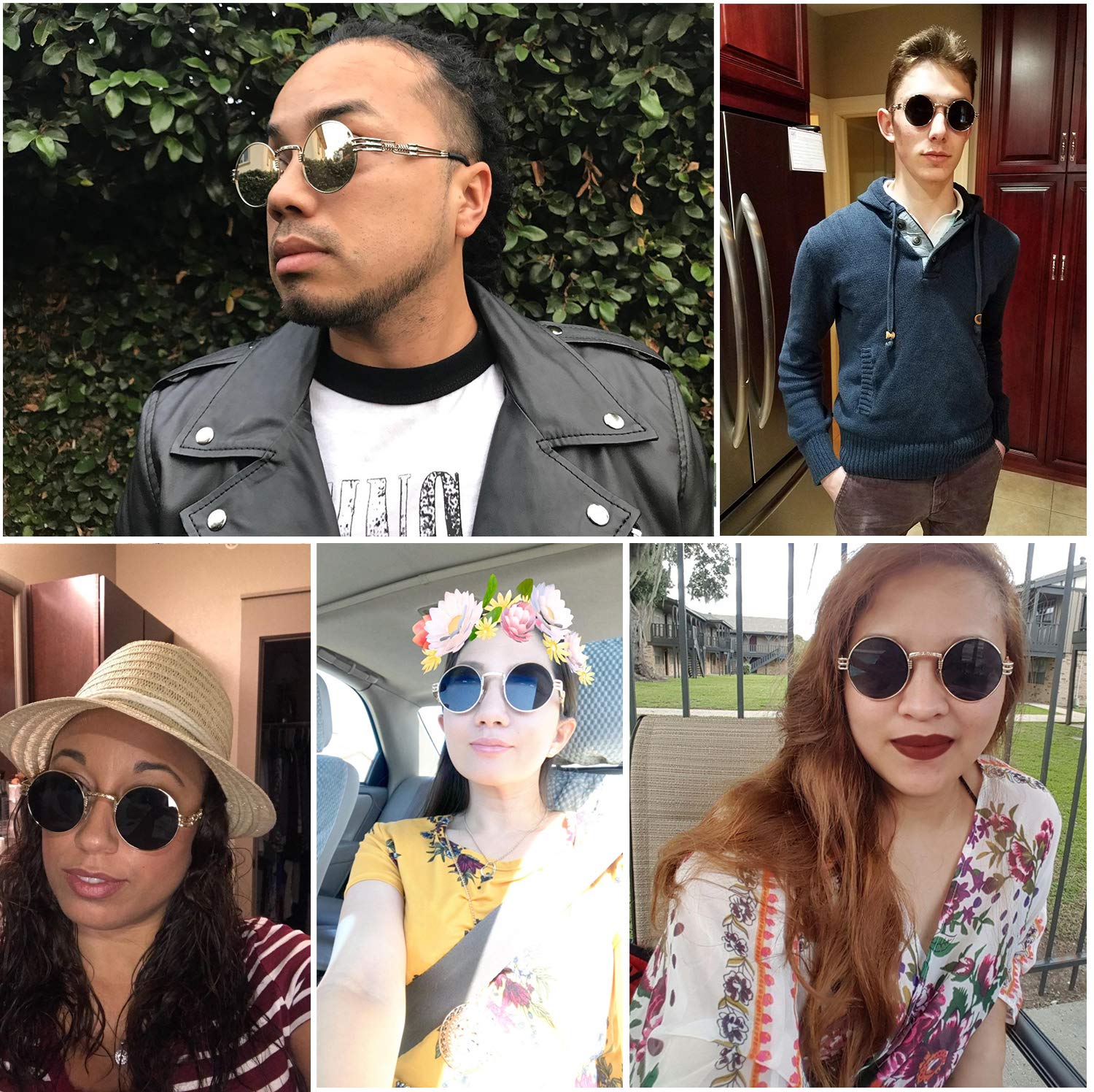 Dollger Round Sunglasses Steampunk Metal Classic Frame Mirror Lens(C1:Black Lens+ Silver Frame)