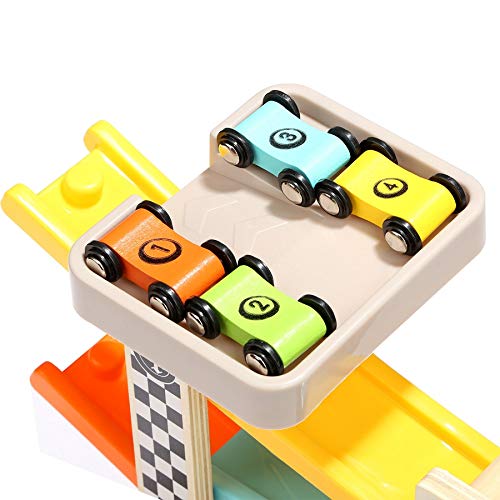 HANFAIRS Wooden Car Ramp Toy Toddler Car Playset Replacement 12