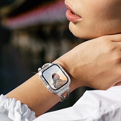 WINGLE 6-Pack Compatible with Apple Watch Case 40mm Face Cover with Screen Protector,Over 200 Bling Crystal Diamond Apple Watch Bumper Case for Apple Watch Series SE 6 5 4 Screen Protector 40mm